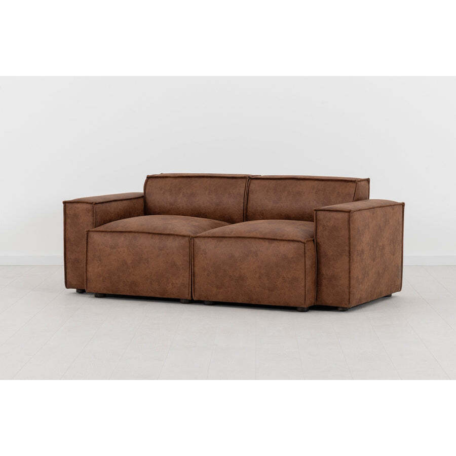 Faux Leather 2 Seater Modular Sofa - Chestnut - Model 03 - Quick Delivery by Swyft | ufurnish.com
