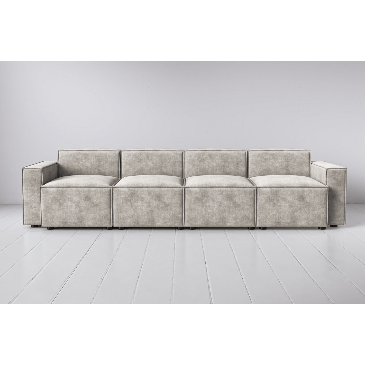 Velvet 4 Seater Modular Sofa from Swyft - Fog - Model 03 - Quick Delivery by Swyft | ufurnish.com