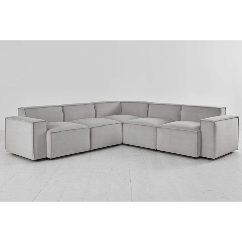 Velvet Corner Sofa from Swyft - Light Grey - Model 03 - Quick Delivery by Swyft | ufurnish.com
