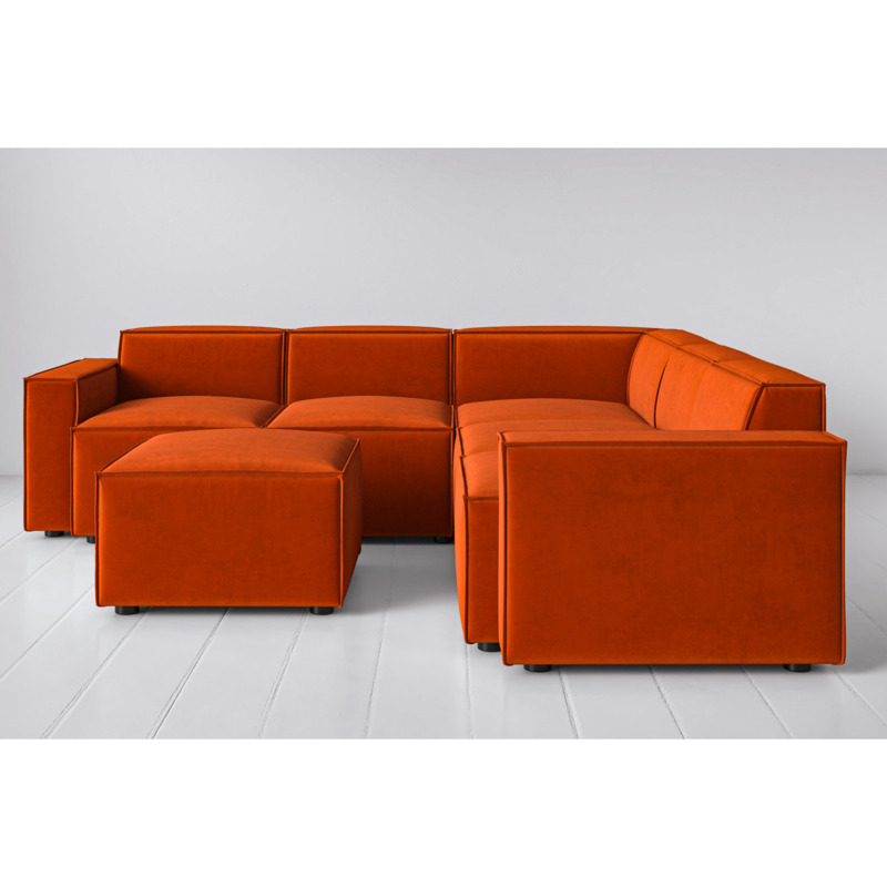 Eco Velvet Corner Sofa with Ottoman - Paprika - Model 03 - Quick ...