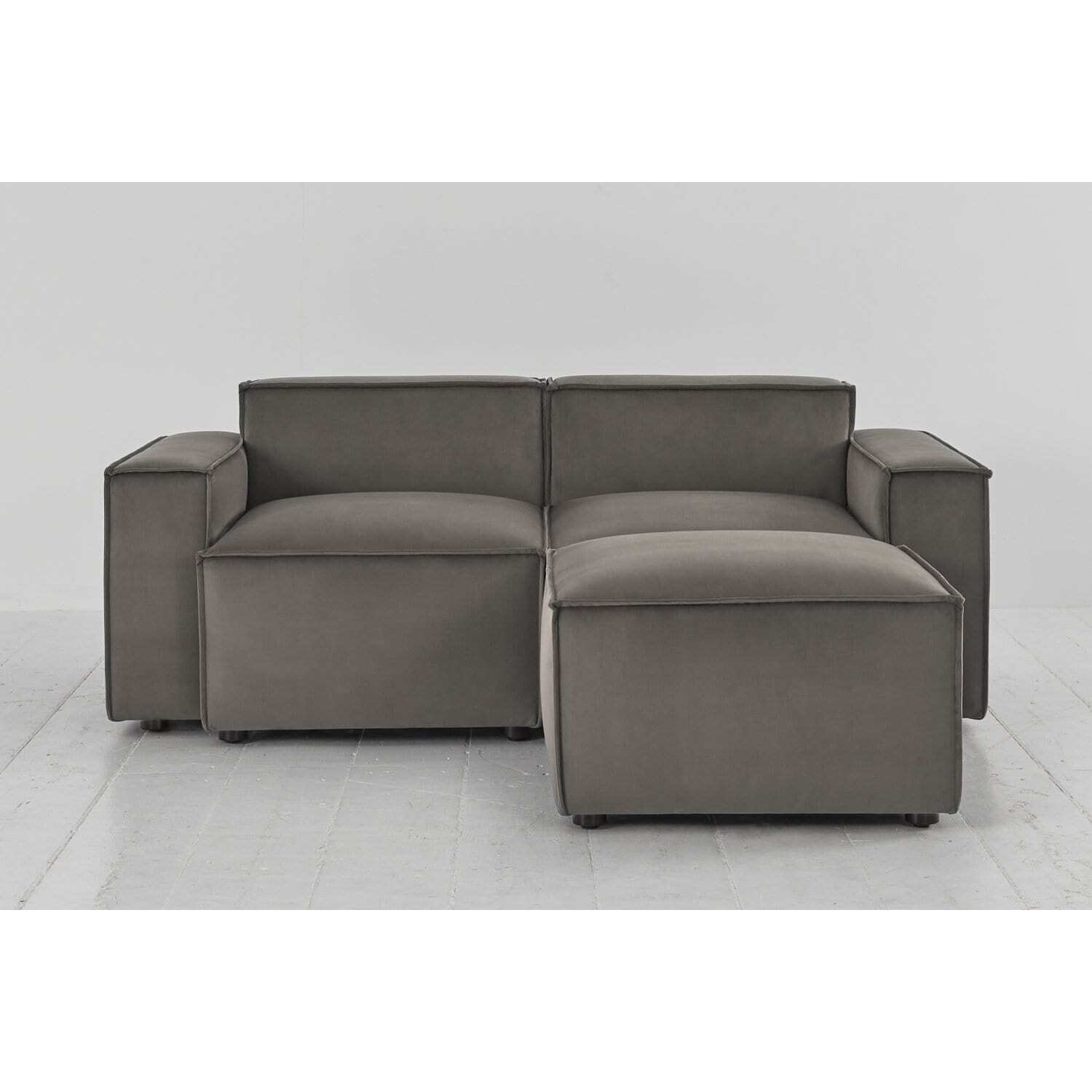 Velvet 2 Seater Right Chaise Modular Sofa - Elephant - Model 03 - Quick ...