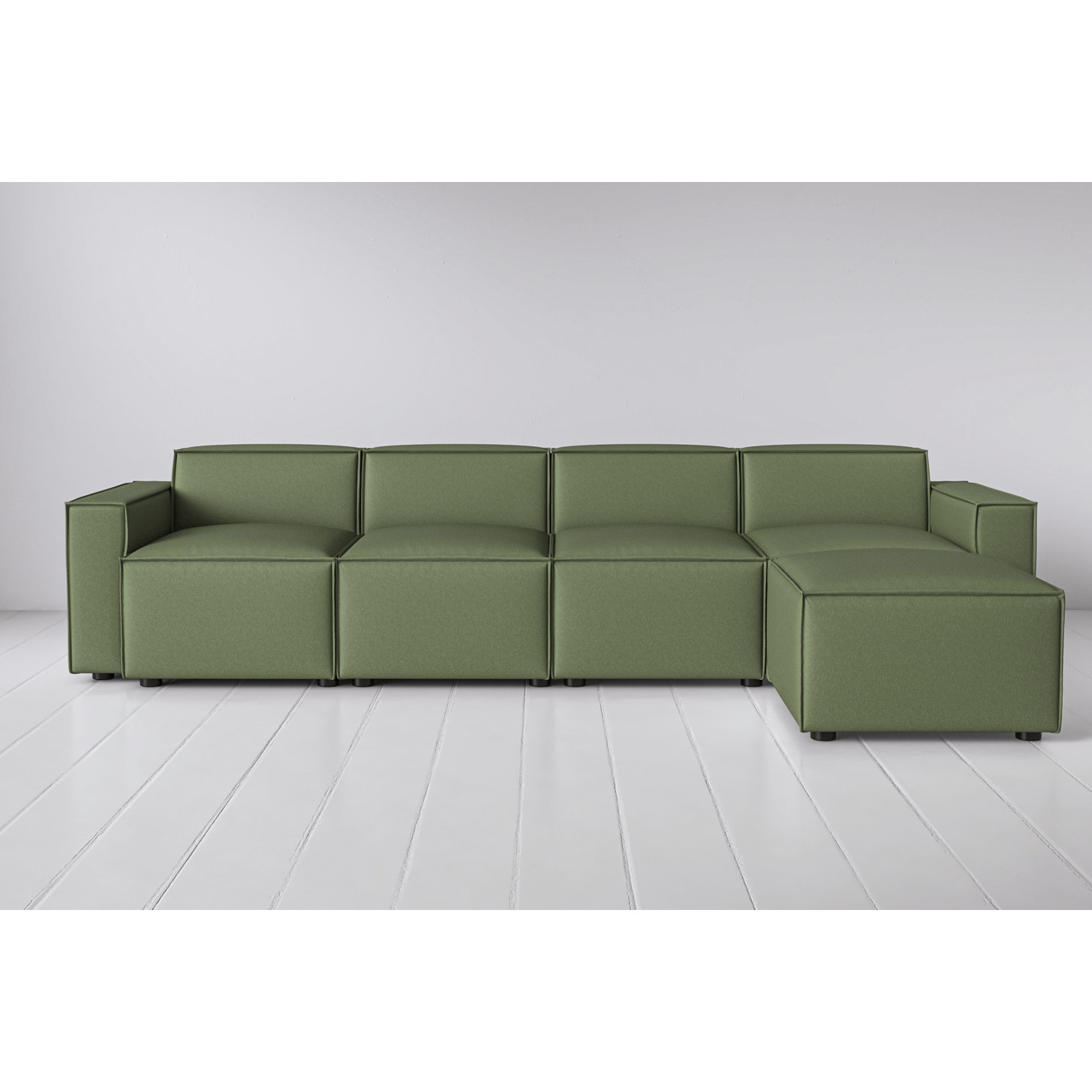 Linen 4 Seater Right Chaise Modular Sofa - Sage - Model 03 - Quick ...