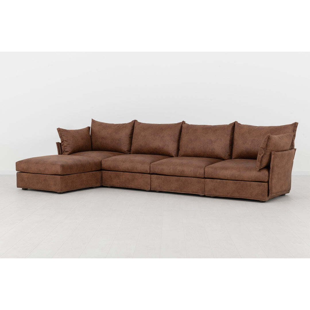 Faux Leather 4 Seater Left Modular Corner Sofa - Chestnut Brown - Model ...
