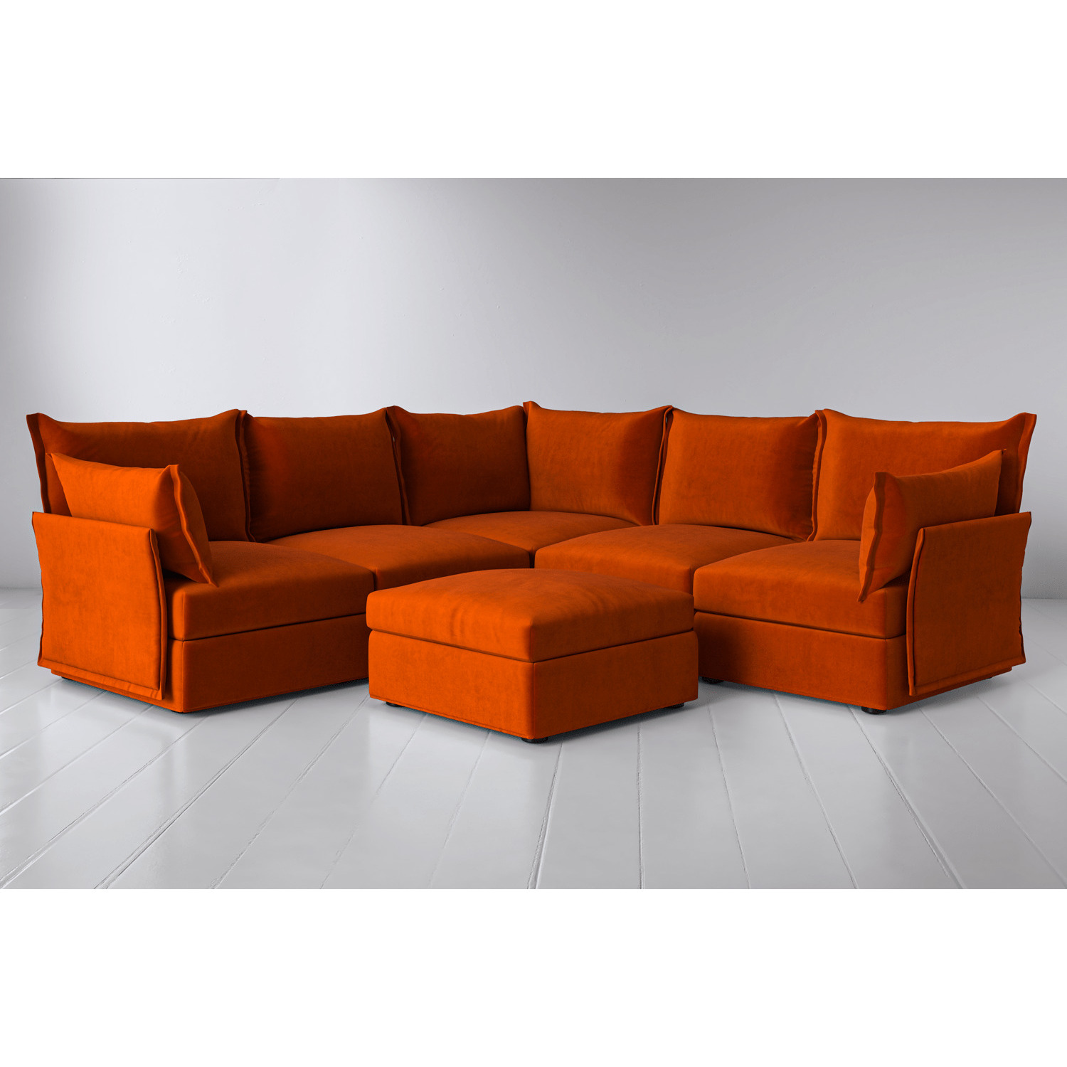 Eco Velvet Corner Sofa with Ottoman - Paprika - Model 06 - Quick ...