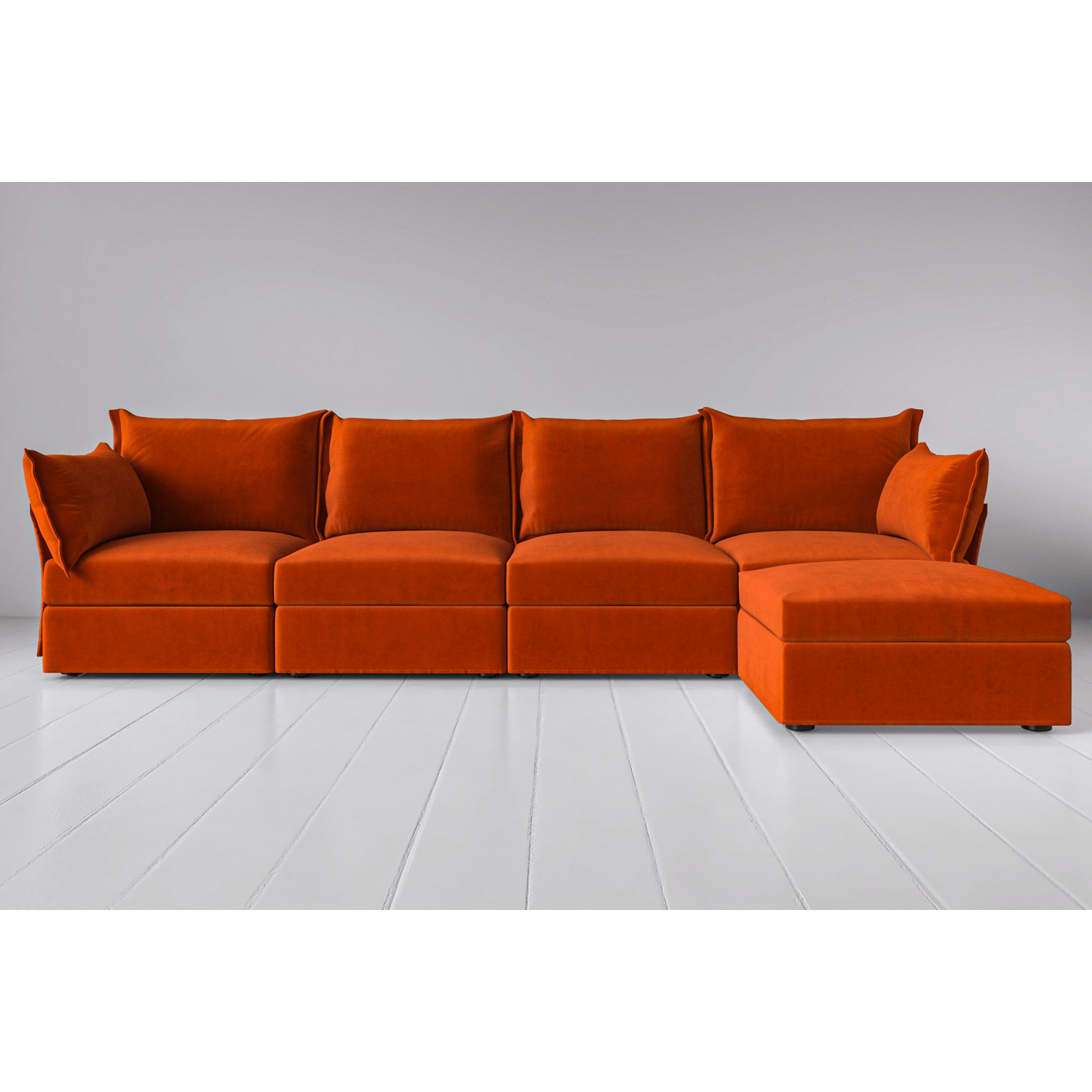 Eco Velvet 4 Seater Right Chaise sofa - Paprika - Model 06 - Quick Delivery by Swyft | ufurnish.com