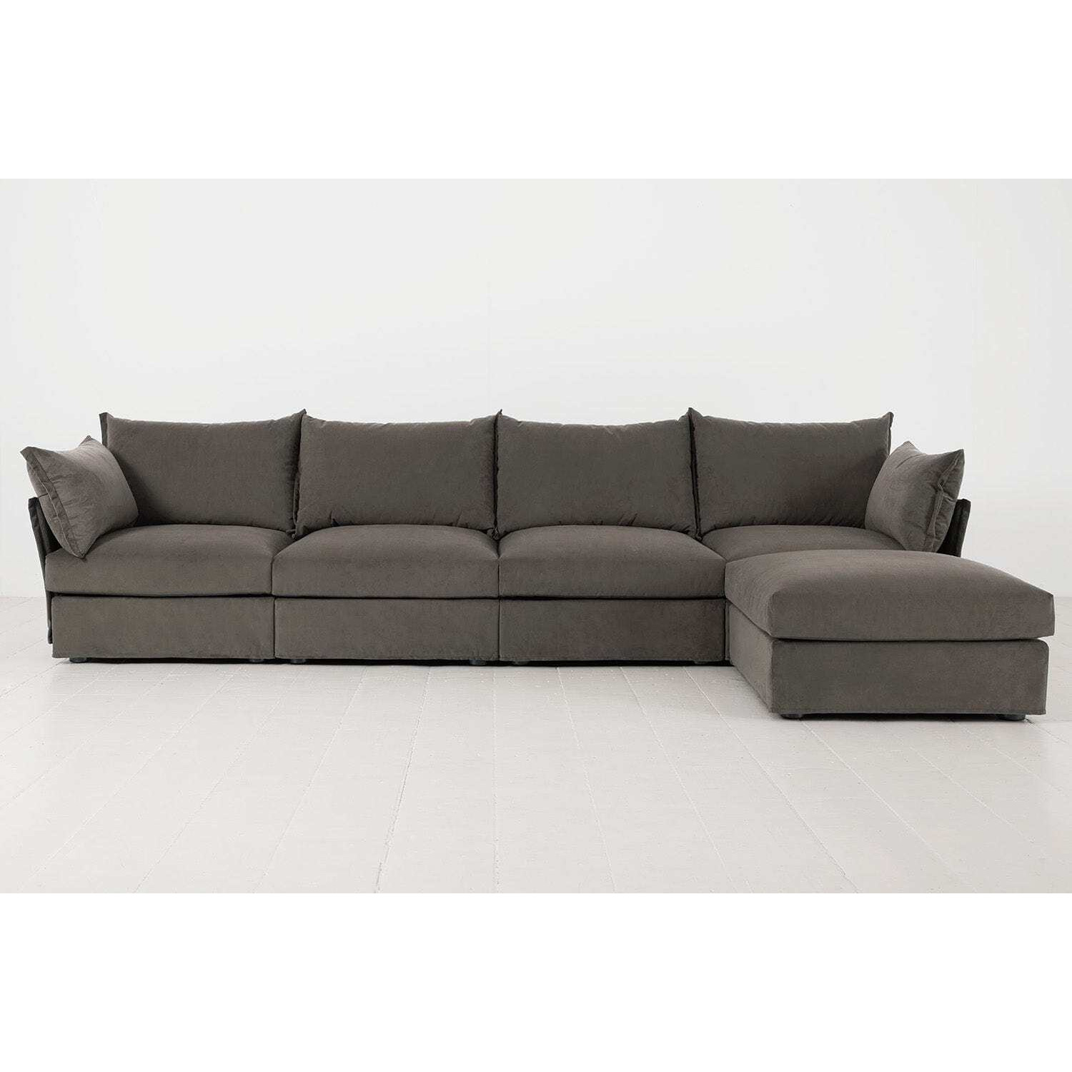 Velvet 4 Seater Right Corner Sofa - Elephant - Model 06 - Quick ...
