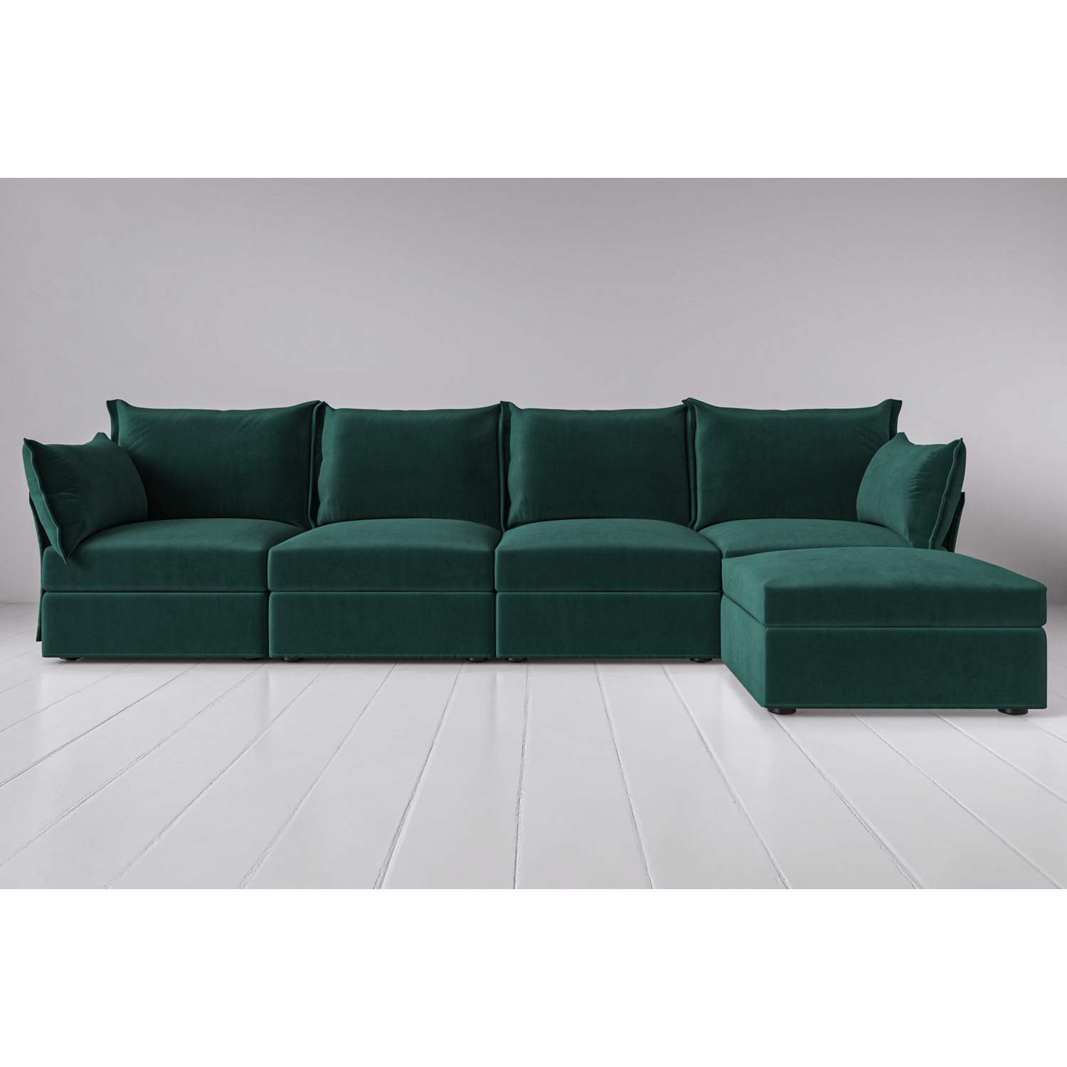 Velvet 4 Seater Right Chaise sofa - Kingfisher - Model 06 - Quick ...