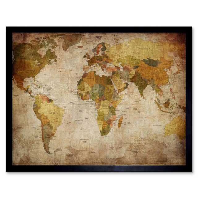Map Globe World Atlas Antique Style Modern Layout Framed Wall Art Print ...