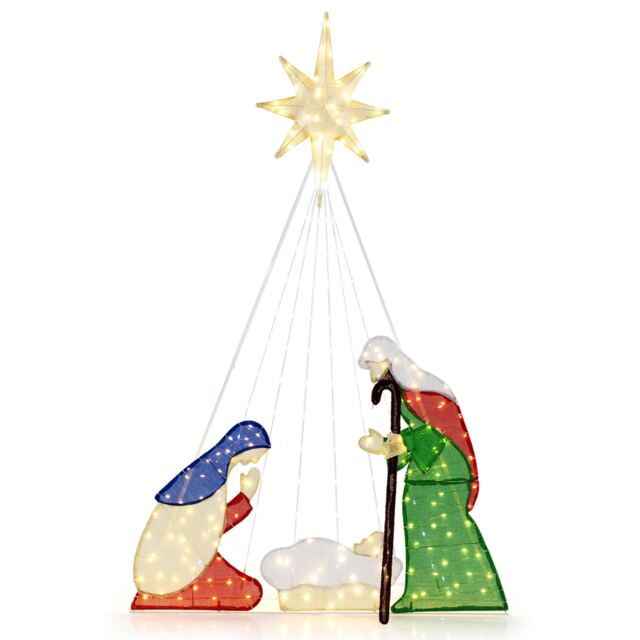 Costway 6 feet lighted nativity scene holy family set christmas ...