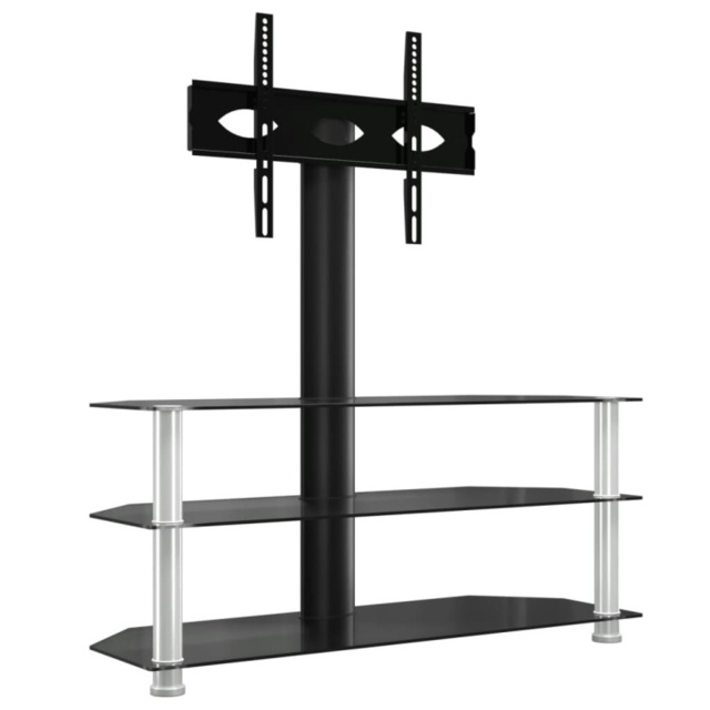 Corner Tv Stand 3-Tiers For 32-70 Inch Black And Silver by Tesco ...