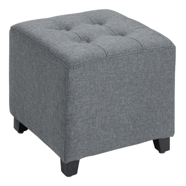 Homcom linen-look square ottoman footstool button tufts wood frame ...