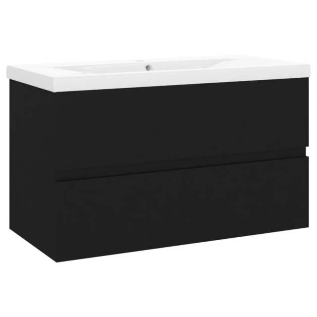 Sink Cabinet With Built-In Basin Black Engineered Wood by Tesco ...