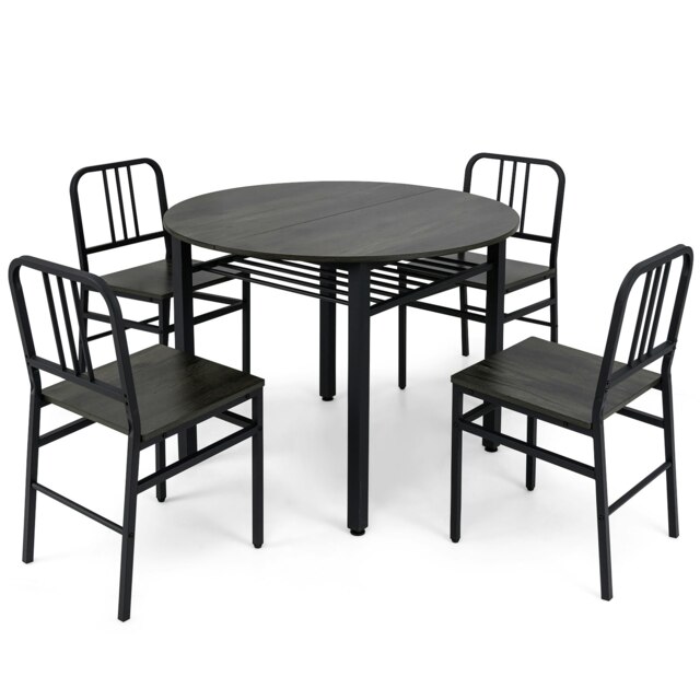 COSTWAY 5 Piece Dining Table Set Round Kitchen Table & 4 Chairs Grey 5 ...