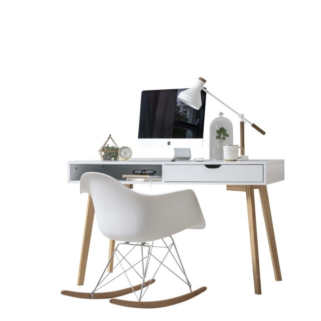 Ludvig Office Desk Computer Table in White and Natural Pine by Tesco ...
