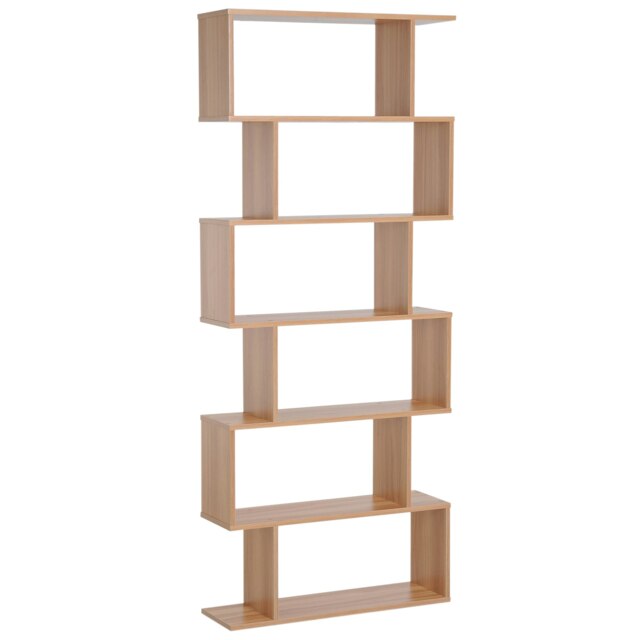 Homcom 6-tier wooden modern s-shaped shelf storage unit home office ...