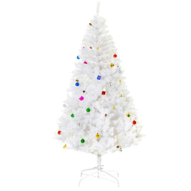HOMCOM 6ft Snow Artificial Christmas Tree w/ Metal Stand Decorations ...