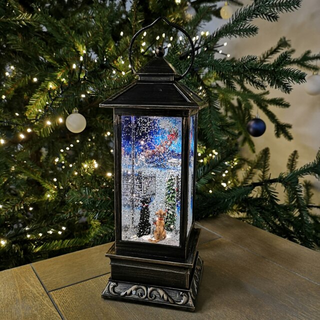 Snowtime Dual Power LED Water Lantern with Macneil Cats & Dogs Watching ...