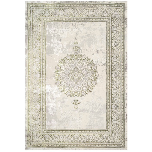 Kukoon Grey Olive Green Distressed Traditional Medallion Bordered Rug ...