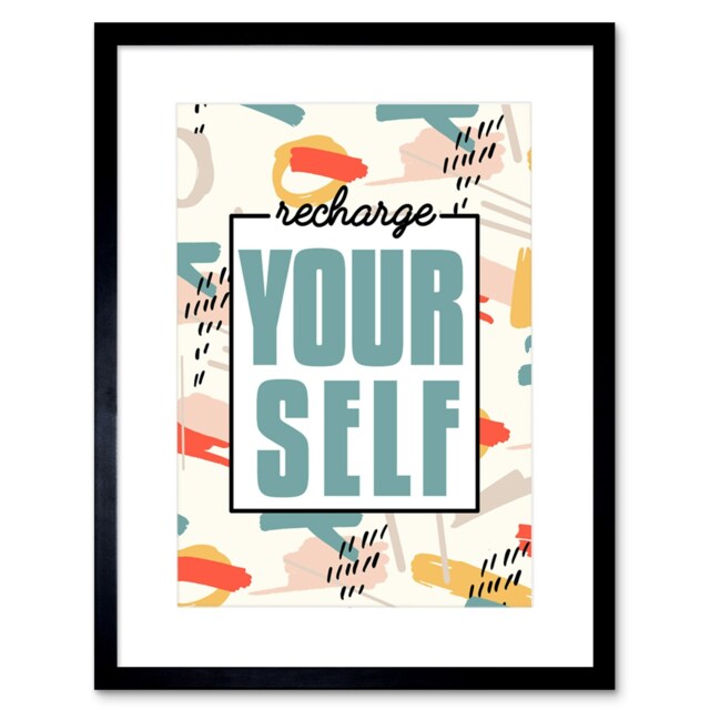 "Recharge yourself self love abstract pastel quote sign 9x7"" black ...