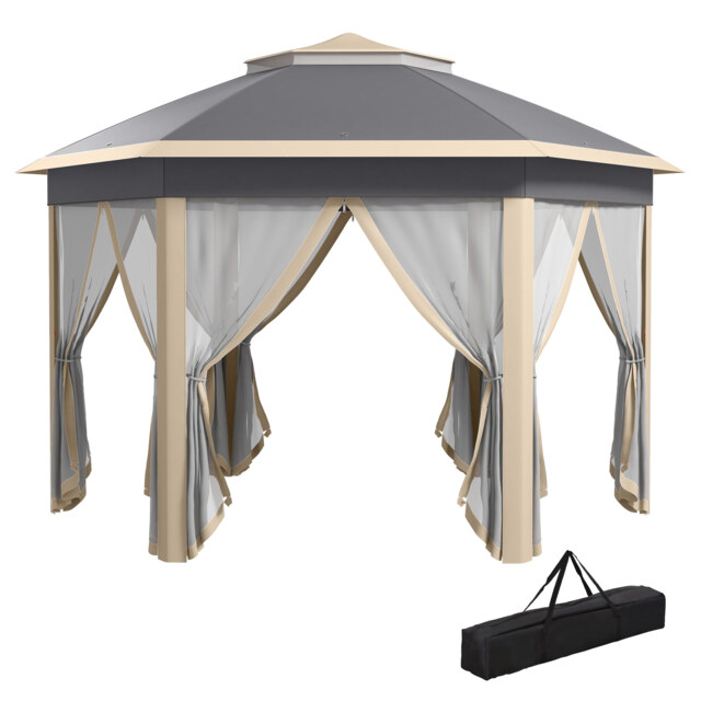 Outsunny 3 x 4m Garden Gazebo Hexagon Pop Up Gazebo Party Tent Canopy ...