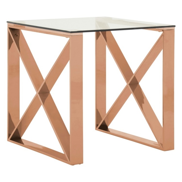 Interiors By Premier Durable Rose Gold Cross Legs End Table, Stylish ...