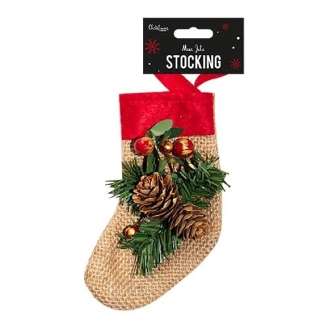 Christmas Stocking With Pinecone Jute Hanging Tree Decoration by Tesco ...