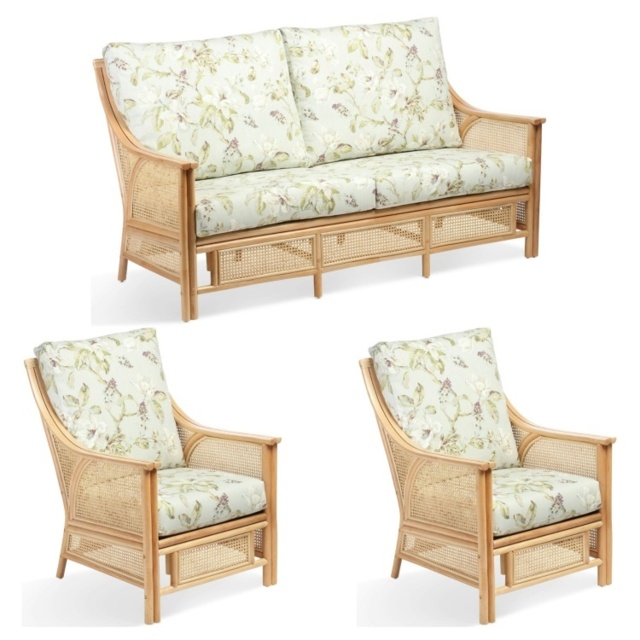 Desser Chester Natural 3 Seater Rattan Sofa Set In Lily - Conservatory ...