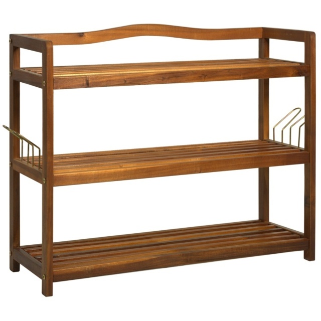 Homcom 3-Tier Shoe Rack Acacia Wood Shoe Storage Shelf Teak by Tesco ...