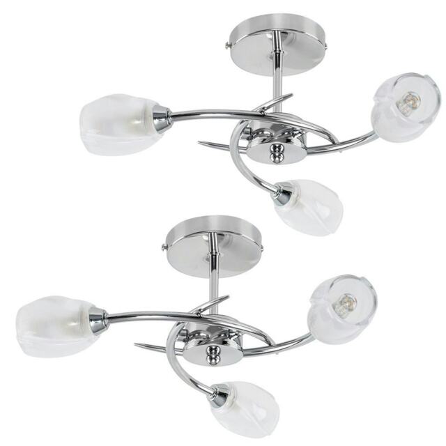 ValueLights Pair Of Modern Chrome 3 Way Ceiling Lights With Frosted ...