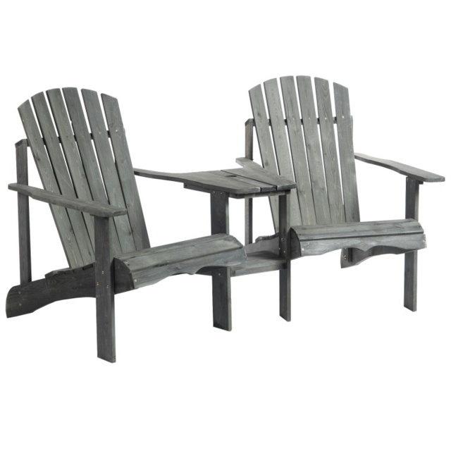Outsunny Wooden Outdoor Double Adirondack Chair With Table Grey by ...