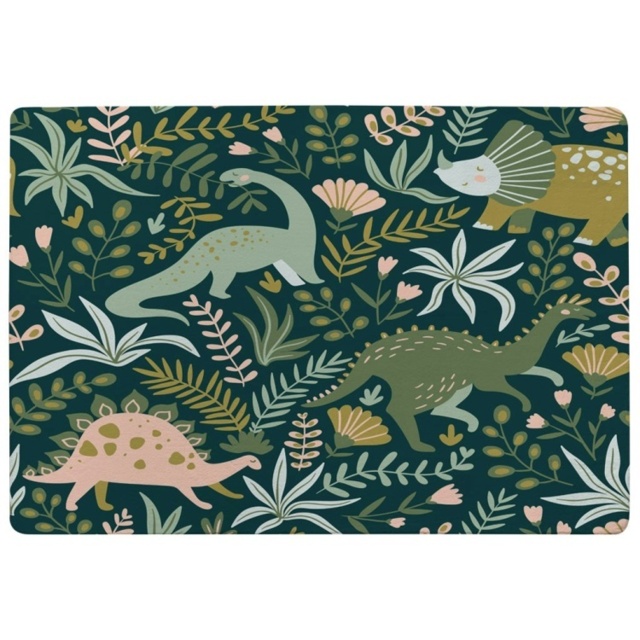 Hand Drawn Dinosaurs And Tropical Leaves And Flowers. (Rug) Green - M ...