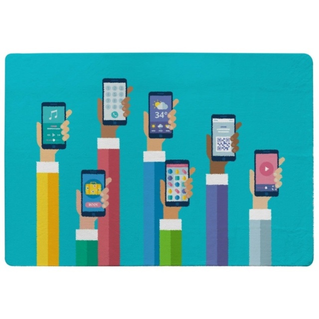 Hands Holding Smart Phones (Rug) Blue - Large: 140X200Cm by Tesco ...