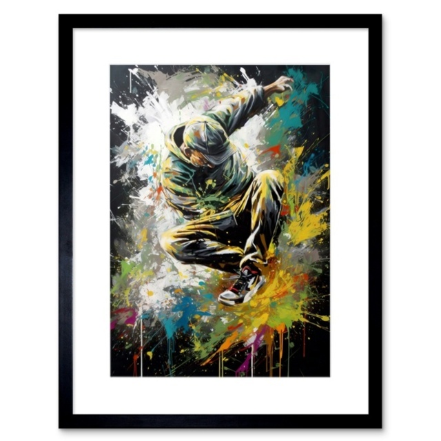 "Breakdance B-Boy Dancing Splatter Paint 9X7"" Black Framed Wall Art ...