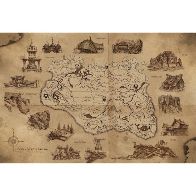 Skyrim Illustrated Map 61 X 91.5Cm Maxi Poster by Tesco - Marketplace ...