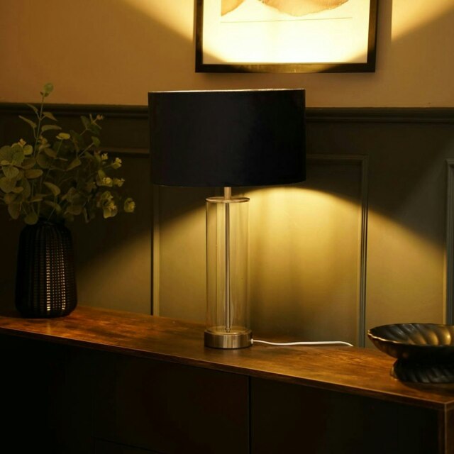 ValueLights Balan Clear Tube and Brushed Chrome Table Lamp with a Black ...