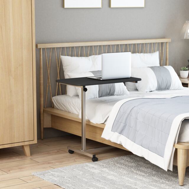 HOMCOM Height Adjustable Over Bed Table with Wheels, C Shaped Laptop ...