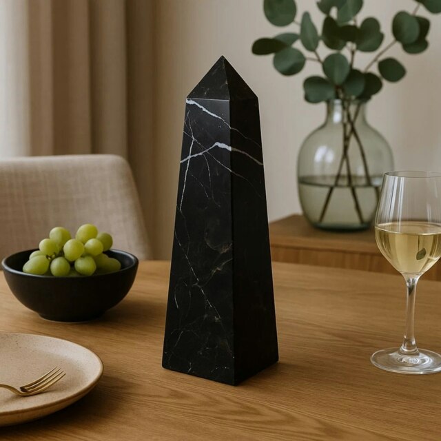 Interiors by Premier Small Black Marble Obelisk,Sturdy Base Large ...