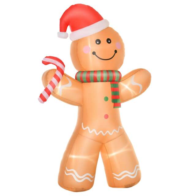 Homcom 8ft christmas inflatable gingerbread man lighted indoor outdoor ...
