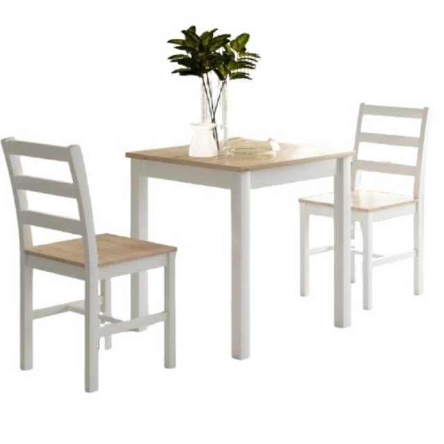 3 Piece Wooden Dining Set In White With Natural Table Top by Tesco ...