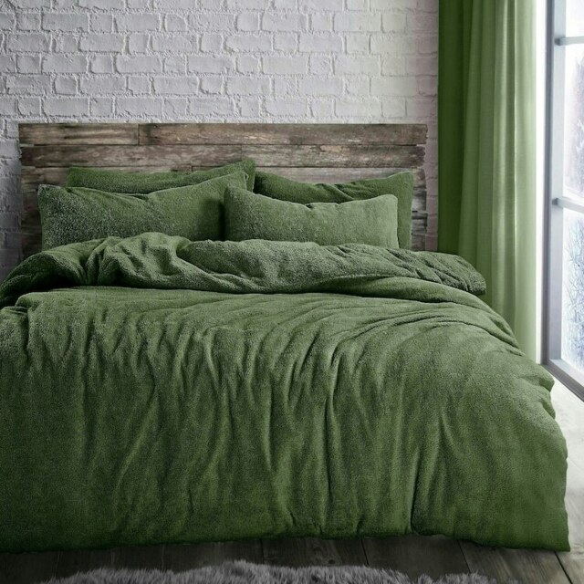 Velosso Plain Teddy Fluffy And Warm Fleece Duvet Cover Set Green ...