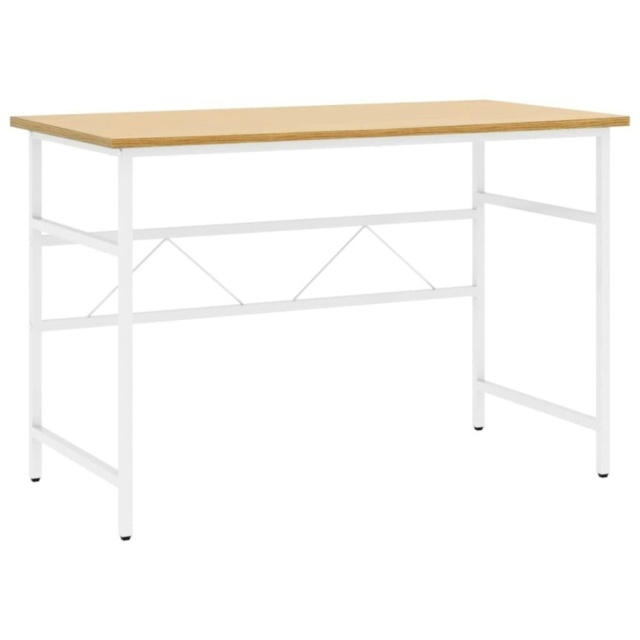 Computer Desk White And Light Oak 105X55X72 Cm Mdf And Metal by Tesco ...