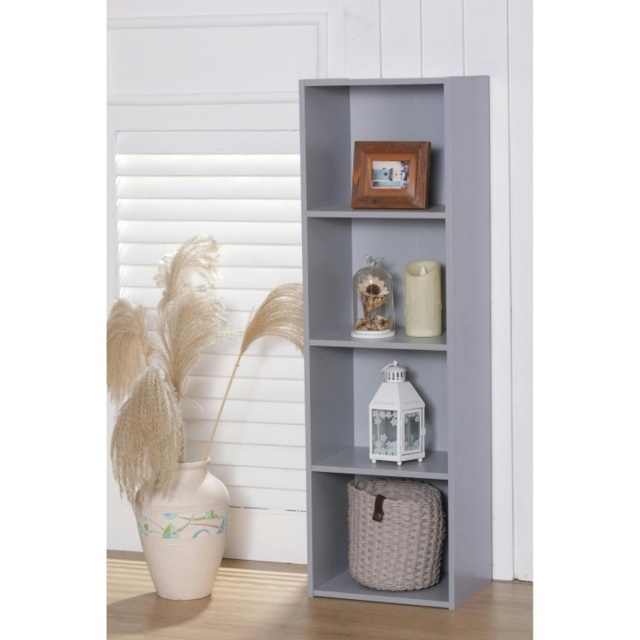 4 Cube Bookshelf Grey Narrow Wooden Storage Organizer Wood Shelving ...