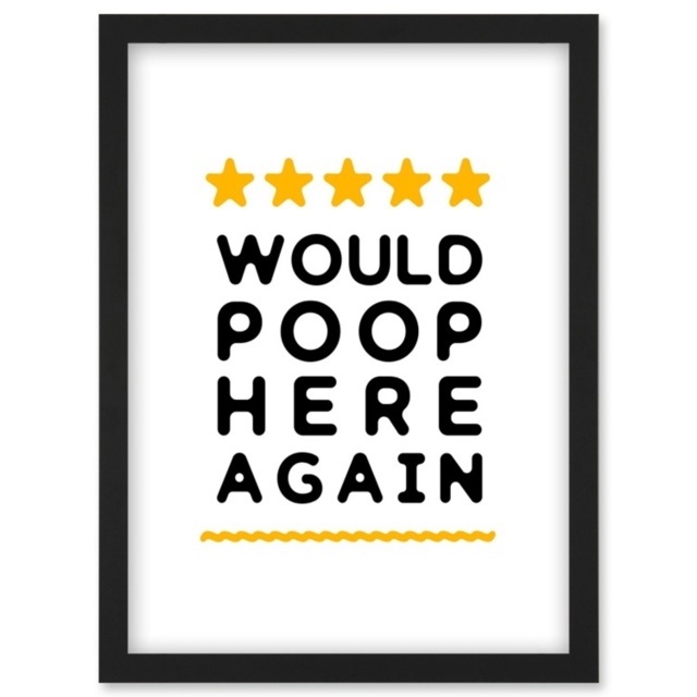 Funny Bathroom Decor 5 Star Review Sign Poop Here Again A4 Black Framed ...