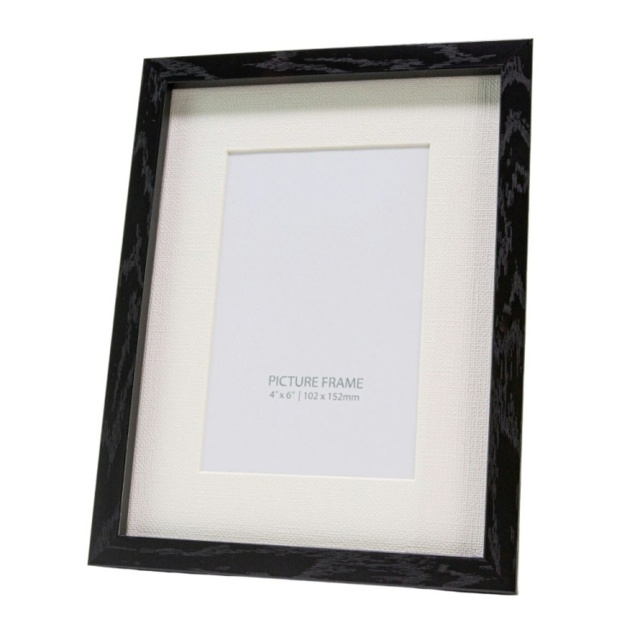 Traditional Black Ash Wood Effect Plastic 4X6 Picture Frame With Ivory ...