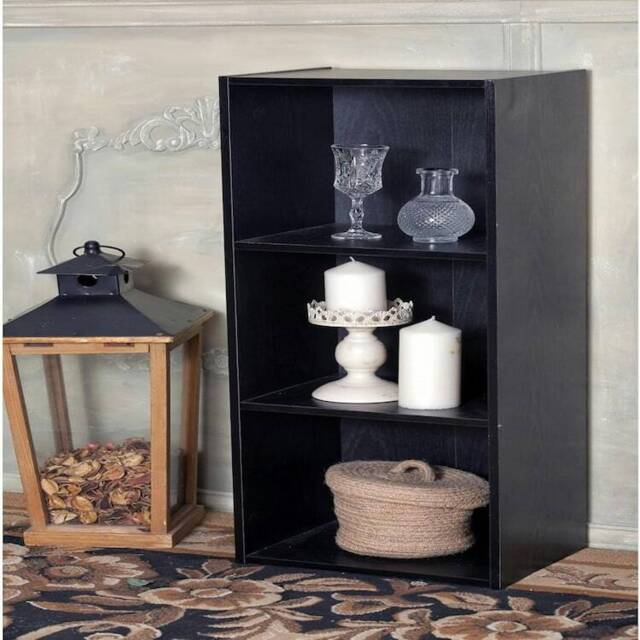 3 Cube Bookshelf Black Wooden Storage Organiser Wood Shelving Unit Open ...