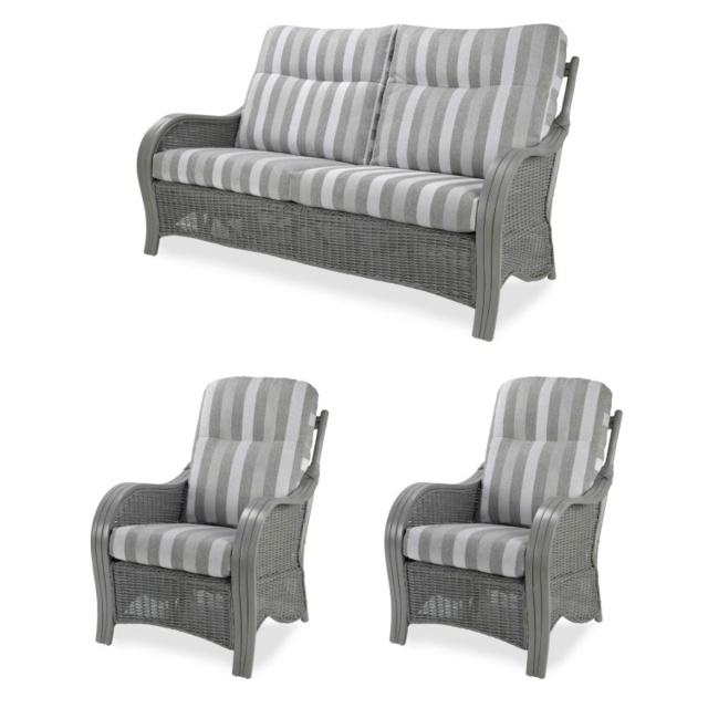 Desser Turin Grey 3 Seater Rattan Sofa Set In Duke Grey Stripe ...