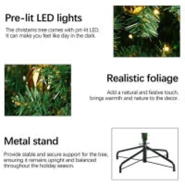 Alivio 6Ft Artificial Christmas Tree With Led Light Options With Stand ...