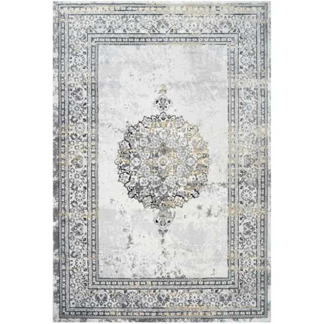 Kukoon Grey Gold Metallic Distressed Traditional Living Room Area Rug ...
