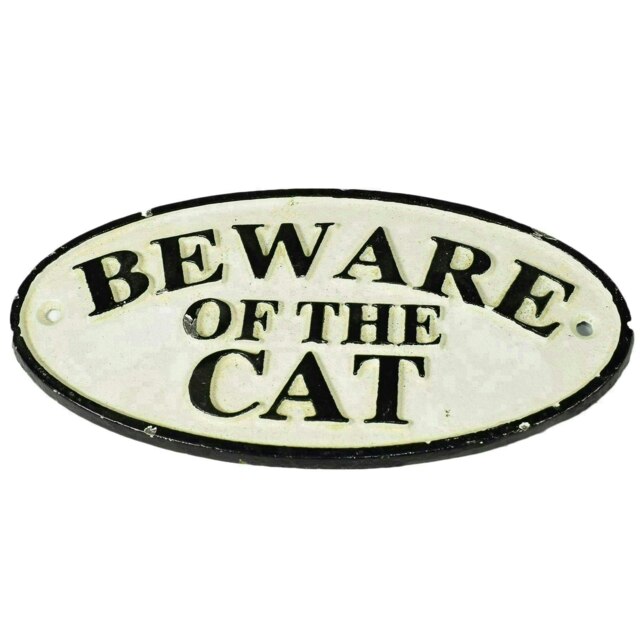 """beware of cat"" cast iron sign plaque door wall house fence gate ...
