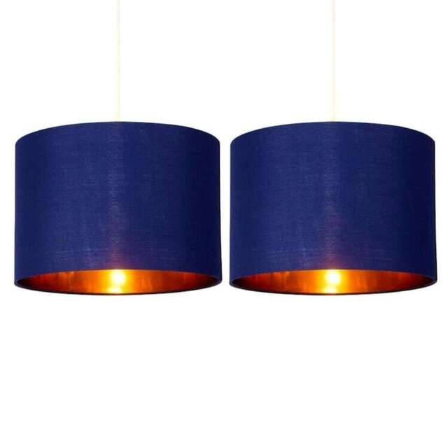 First Choice Lighting Set Of 2 Navy Blue 25Cm Light Shade With Gold ...